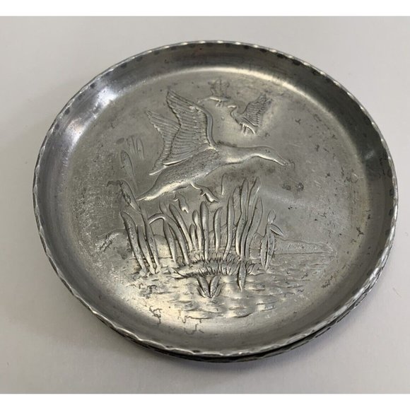 Dining | Vintage Metal Hammered Aluminum Coaster Raised Embossed Geese ...